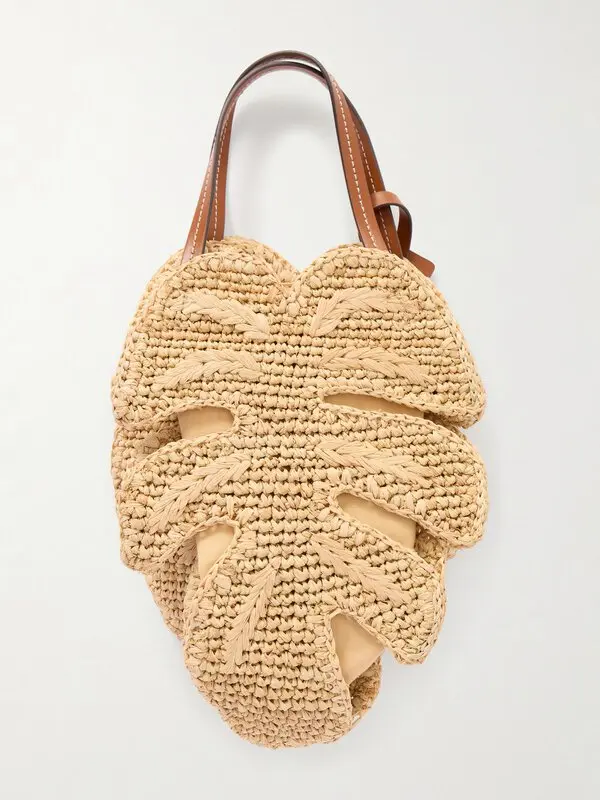 Staud Palm Leather-trimmed Raffia Tote - Neutrals