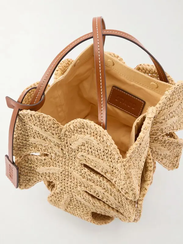 Staud Palm Leather-trimmed Raffia Tote - Neutrals
