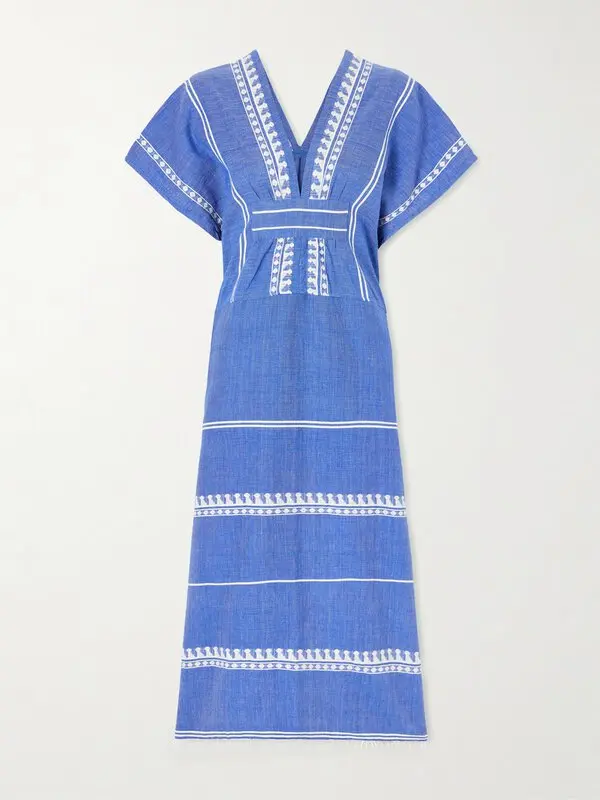 LEMLEM Gasira Embroidered Cotton Midi Dress - Blue