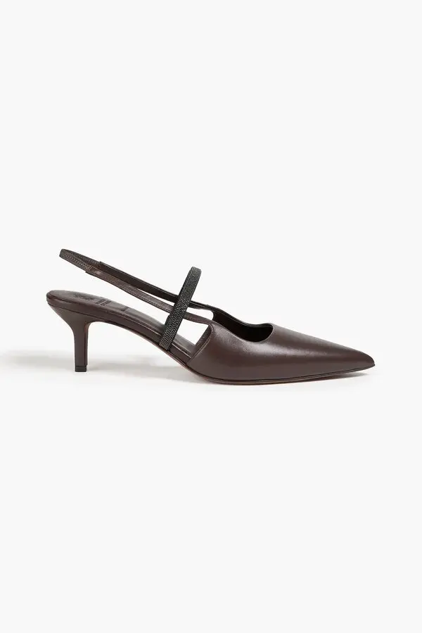 Brunello Cucinelli Leather Slingback Pumps - Chocolate