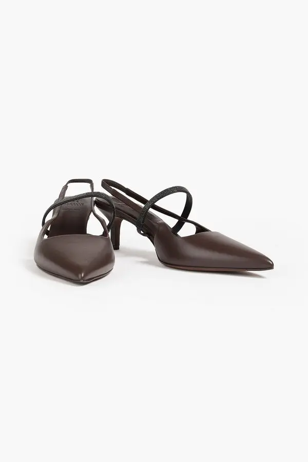 Brunello Cucinelli Leather Slingback Pumps - Chocolate