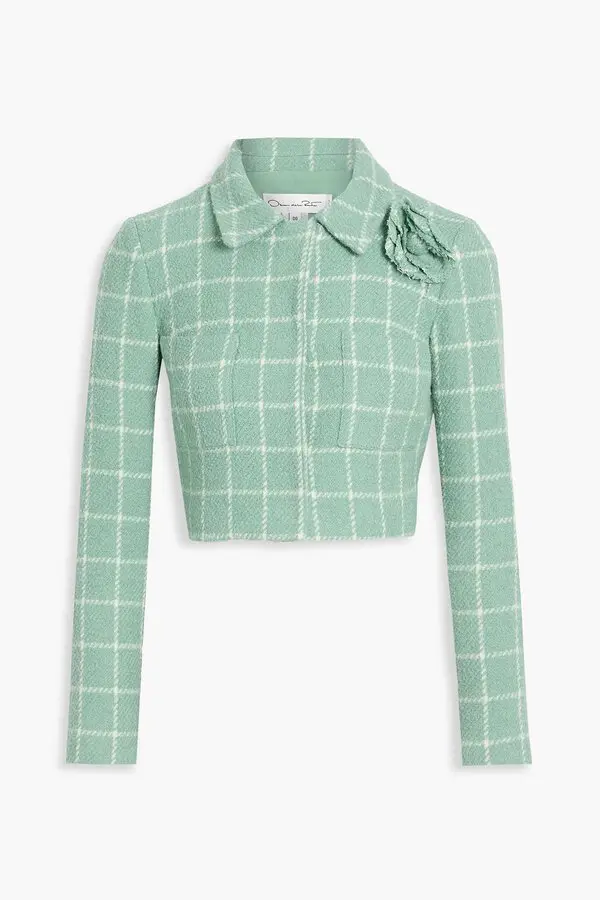 Oscar De La Renta Cropped Checked Tweed Jacket