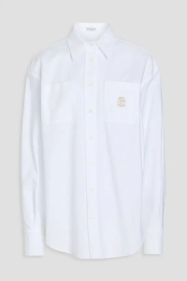 Brunello Cucinelli Embroidered Cottonpoplin Shirt - White