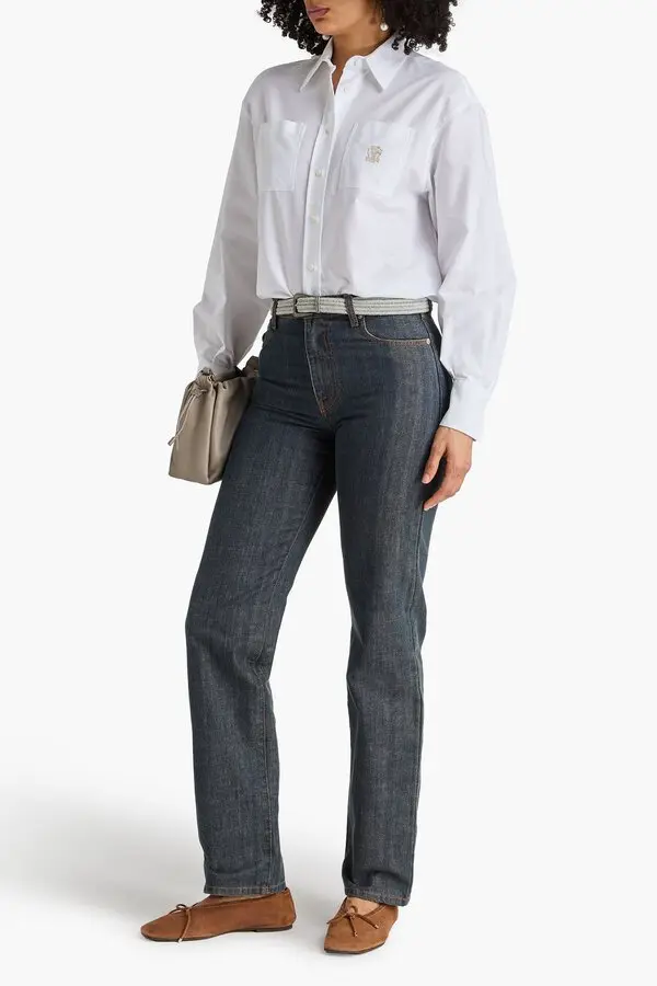 Brunello Cucinelli Embroidered Cotton-poplin Shirt - White