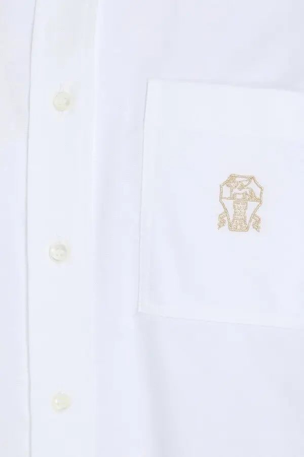 Brunello Cucinelli Embroidered Cotton-poplin Shirt - White