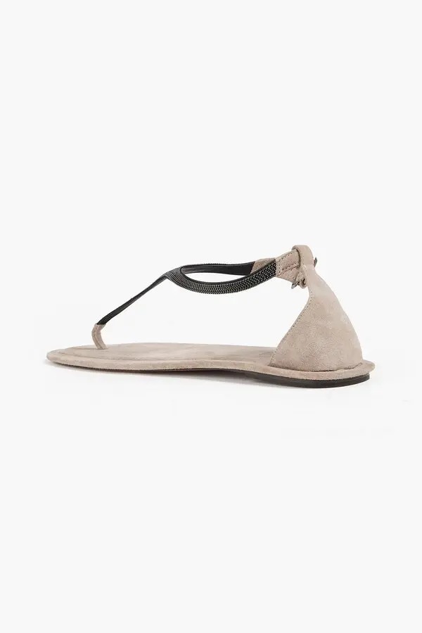 Brunello Cucinelli Bead-embellished Suede Sandals - Stone