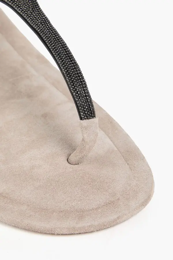 Brunello Cucinelli Bead-embellished Suede Sandals - Stone