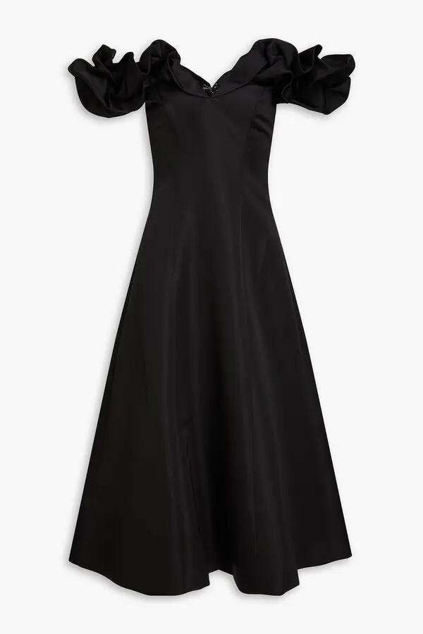 LEO LIN Satin Off-the-shoulder Midi Dress - Black