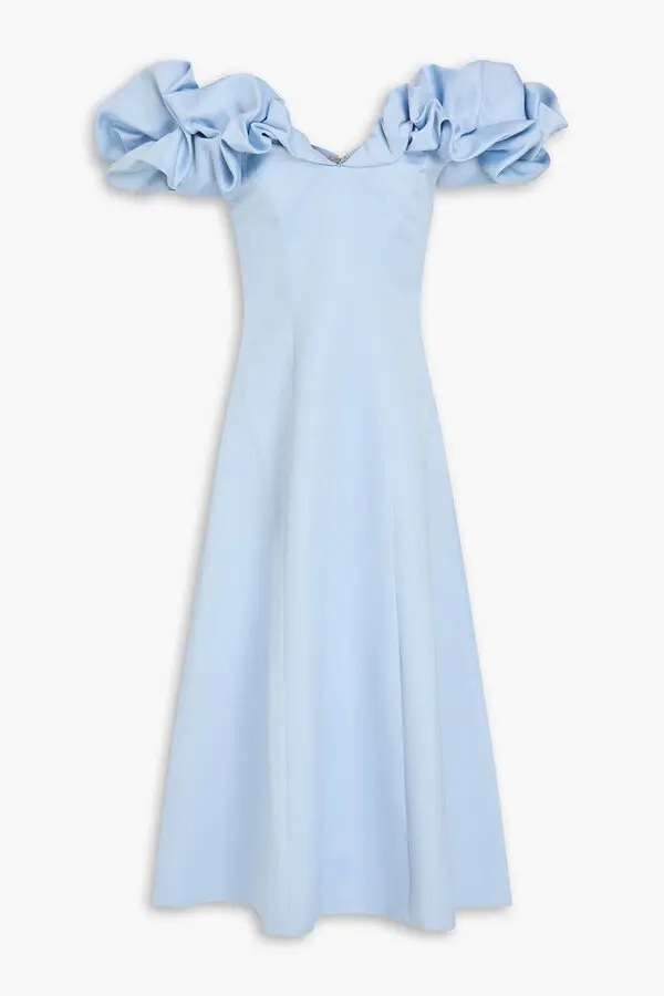 LEO LIN Satin Off-the-shoulder Midi Dress - Light Blue