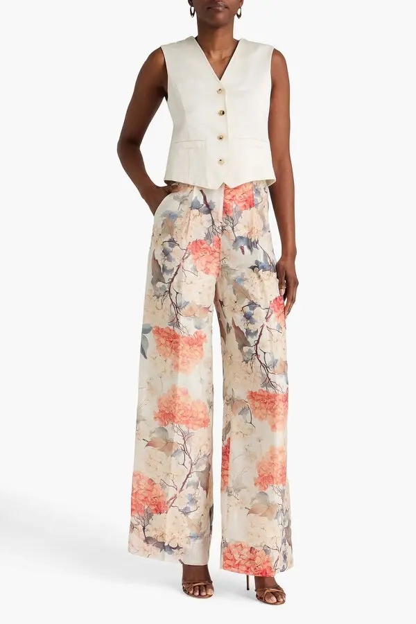 LEO LIN Luisa Floral-print Wide-leg Pants - Cream
