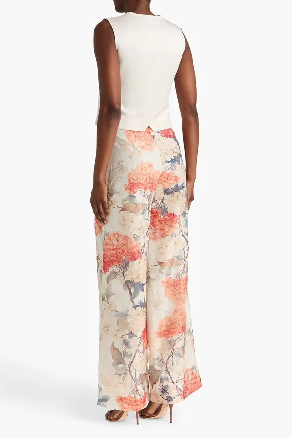 LEO LIN Luisa Floral-print Wide-leg Pants - Cream