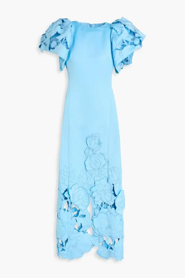 LEO LIN Lucinda Floralappliquéd Satin Maxi Dress - Light Blue