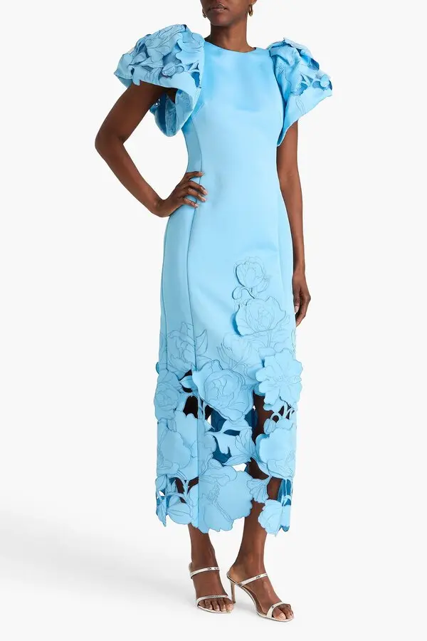 leo lin blue dress LEO LIN - Caroline Lace Short Sleeves Midi Dress
