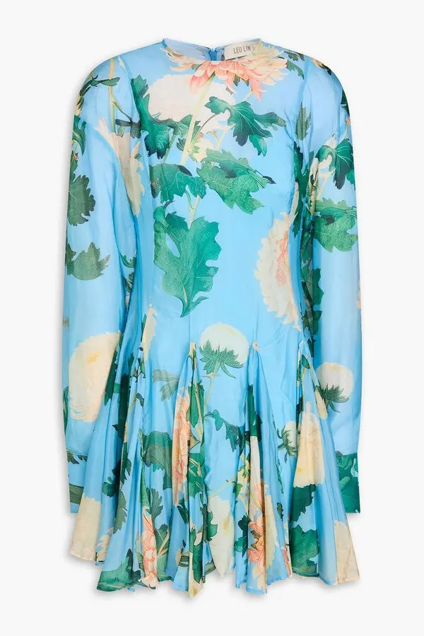 LEO LIN Floral-print Crepe Mini Dress - Light Blue