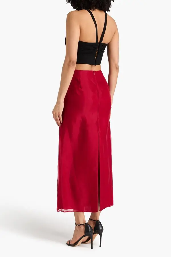 LEO LIN Jing Silk-organza Midi Skirt - Crimson