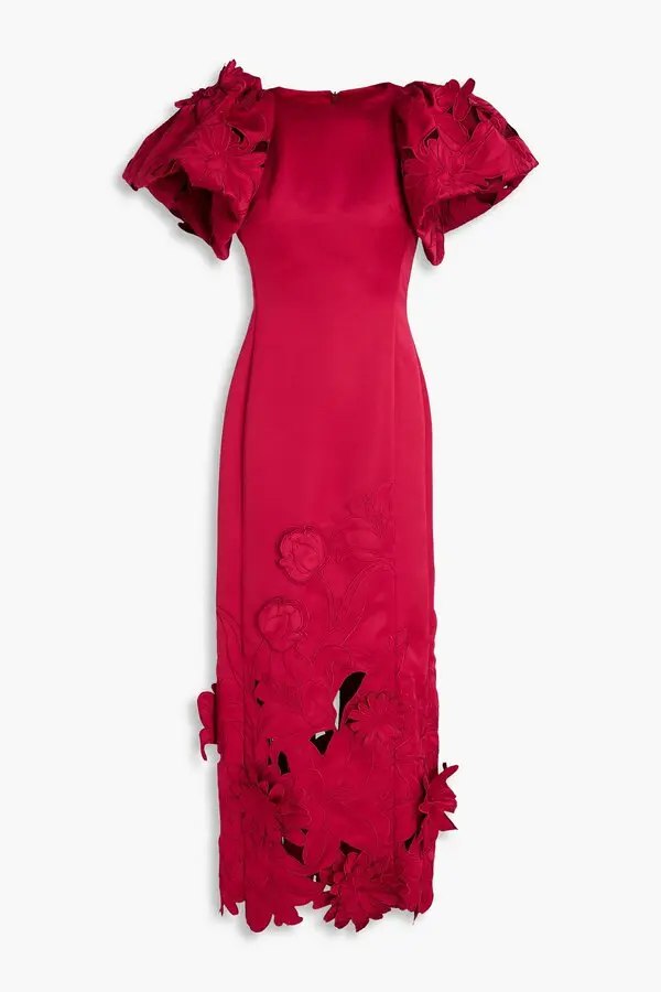 LEO LIN Lucinda Floralappliquéd Satin Maxi Dress - Crimson
