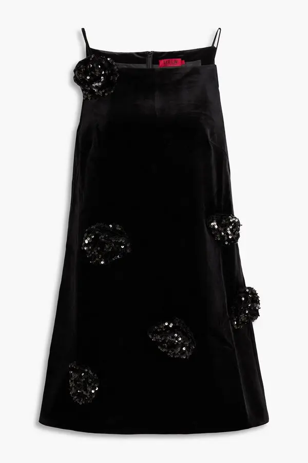 LEO LIN Leia Sequinembellished Velvet Mini Dress - Black