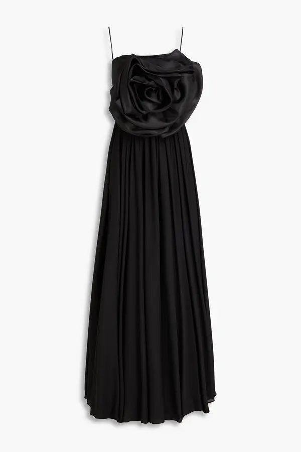 LEO LIN Bloom Rose Floralappliquéd Organza Maxi Dress - Black