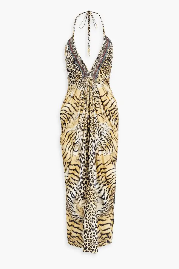 Camilla Crystal-embellished Leopard-print Halterneck Dress - Animal Print