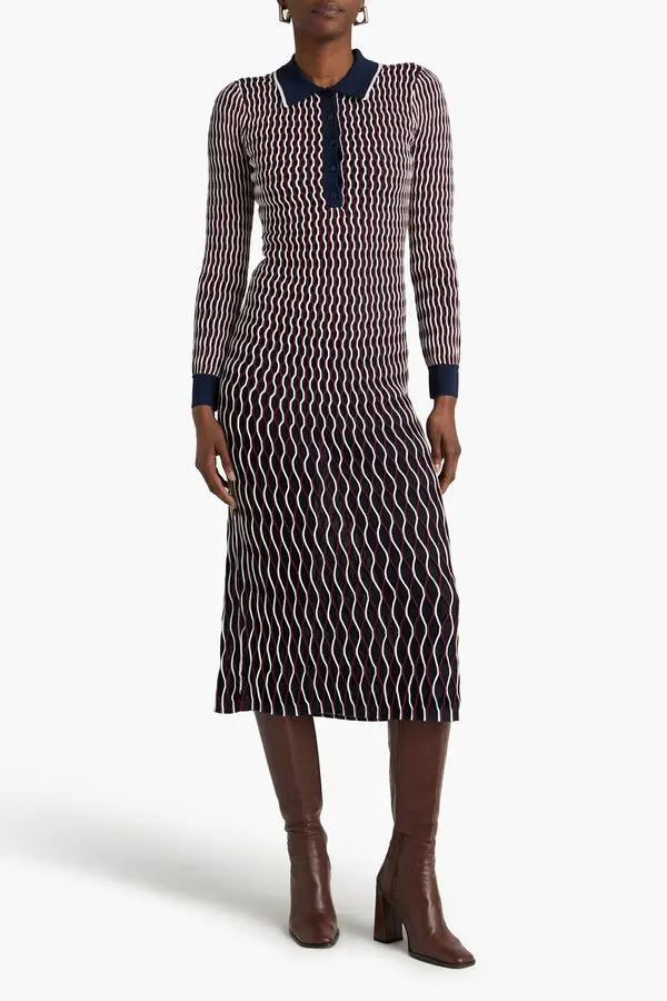 Simkhai Kassidy Striped Knitted Midi Dress - Claret