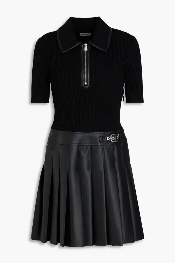 Simkhai Linnie Pleated Ribbed-knit Mini Shirt Dress