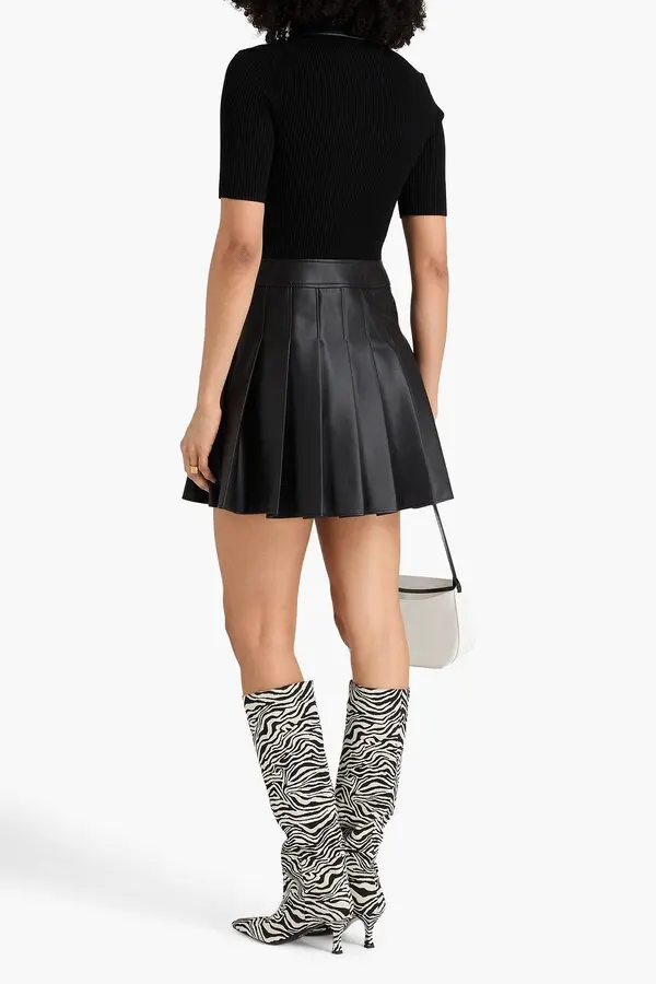 Simkhai Linnie Pleated Ribbed-knit Mini Shirt Dress