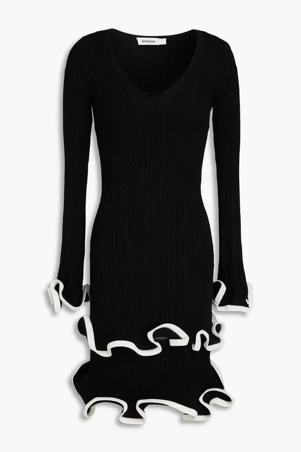 Simkhai Avalon Ruffled Ribbed-knit Mini Dress
