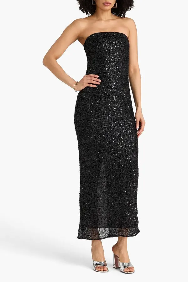Simkhai Xyla Strapless Embellished Mesh Gown - Black