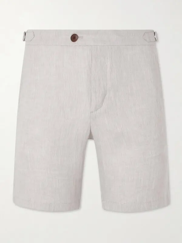 Mr P. Straight-leg Herringbone Linen Shorts - Neutrals