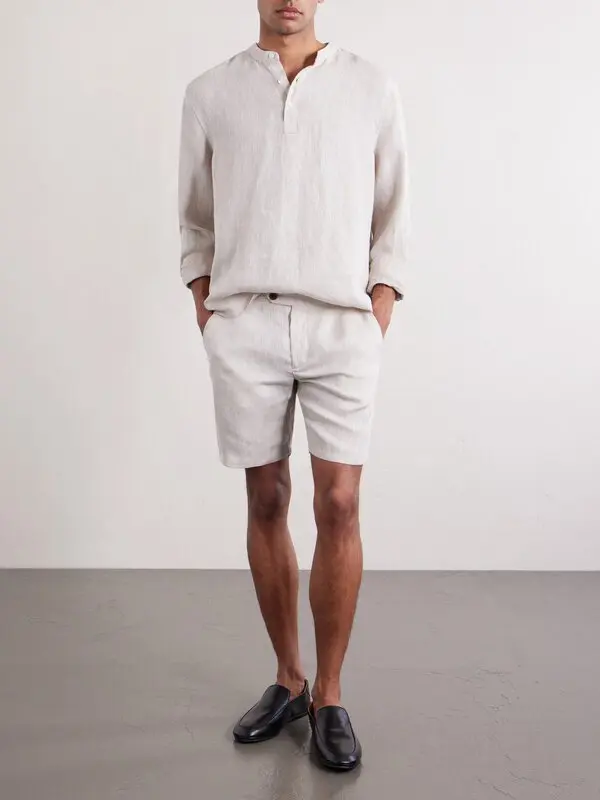 Mr P. Straight-leg Herringbone Linen Shorts