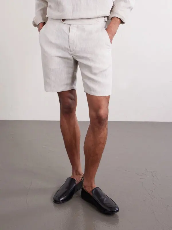 Mr P. Straight-leg Herringbone Linen Shorts
