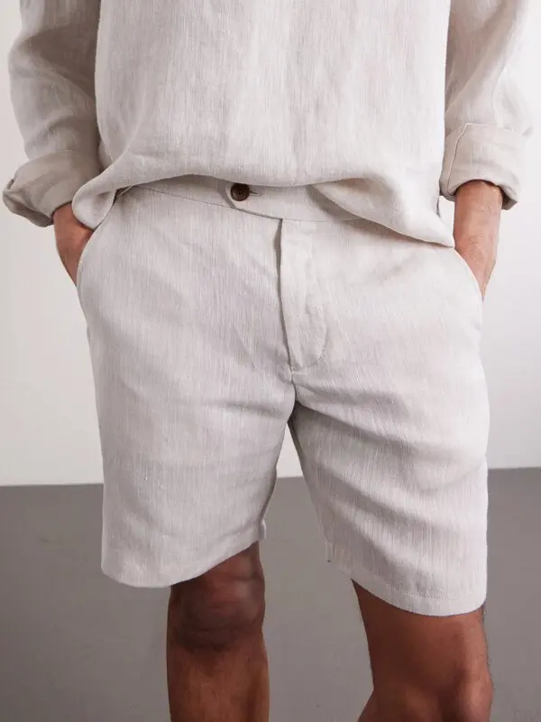 Mr P. Straight-leg Herringbone Linen Shorts