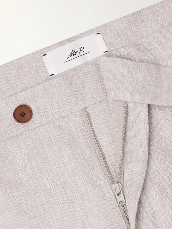 Mr P. Straight-leg Herringbone Linen Shorts