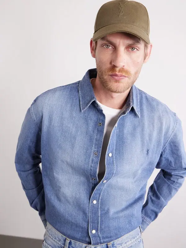 Saint Laurent Logo-debossed Cotton-twill Baseball Cap - Green