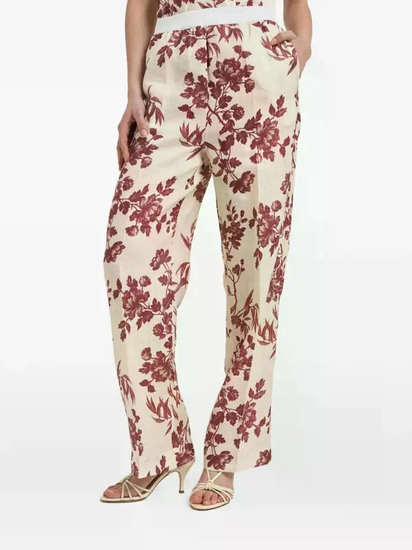SEMICOUTURE Floral-print Straight-leg Trousers - Neutrals