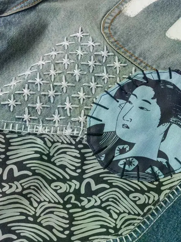 EVISU Sashiko-patch Denim Shorts