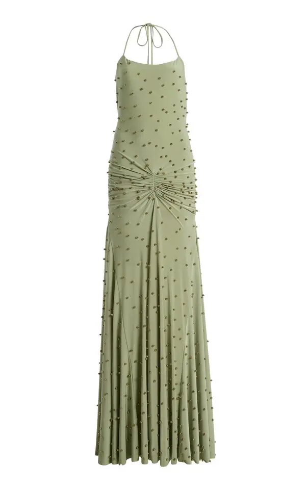 SIEDRES Nensi Embellished Halterneck Maxi Dress - Green
