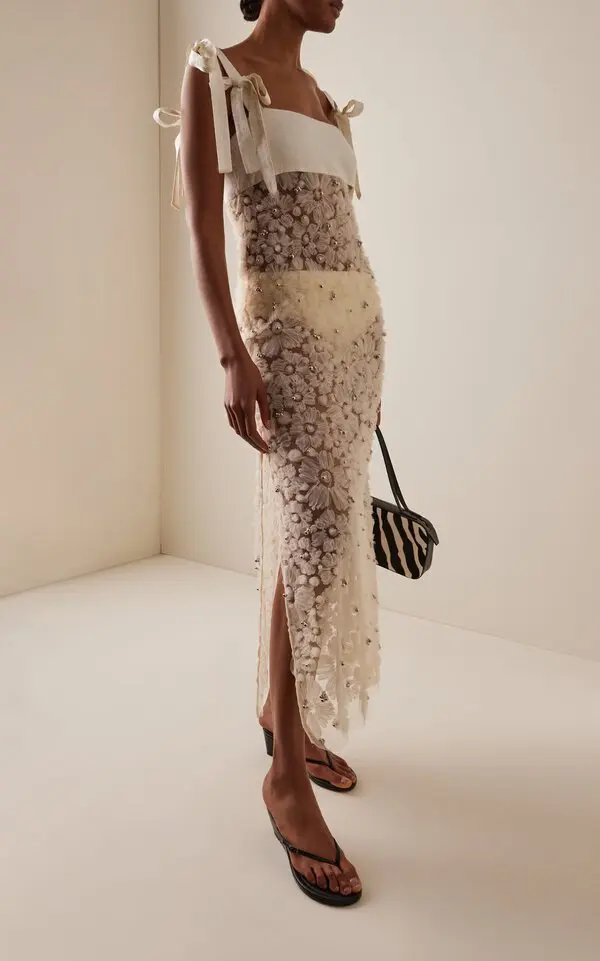 SIEDRES Floral-appliquéd Tulle Midi Dress