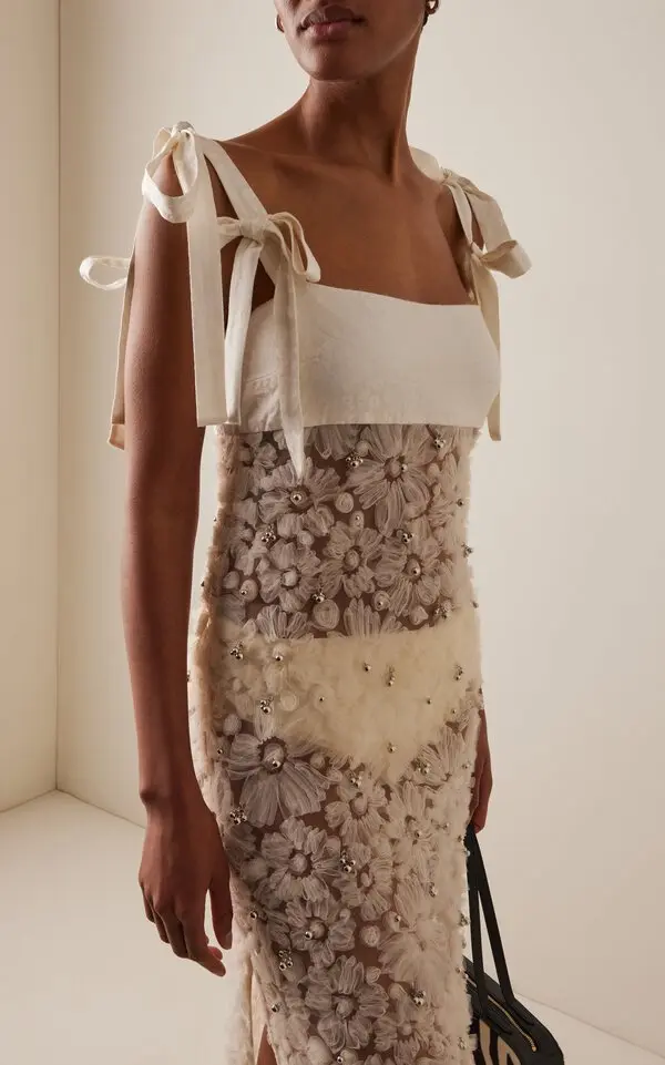 SIEDRES Floral-appliquéd Tulle Midi Dress