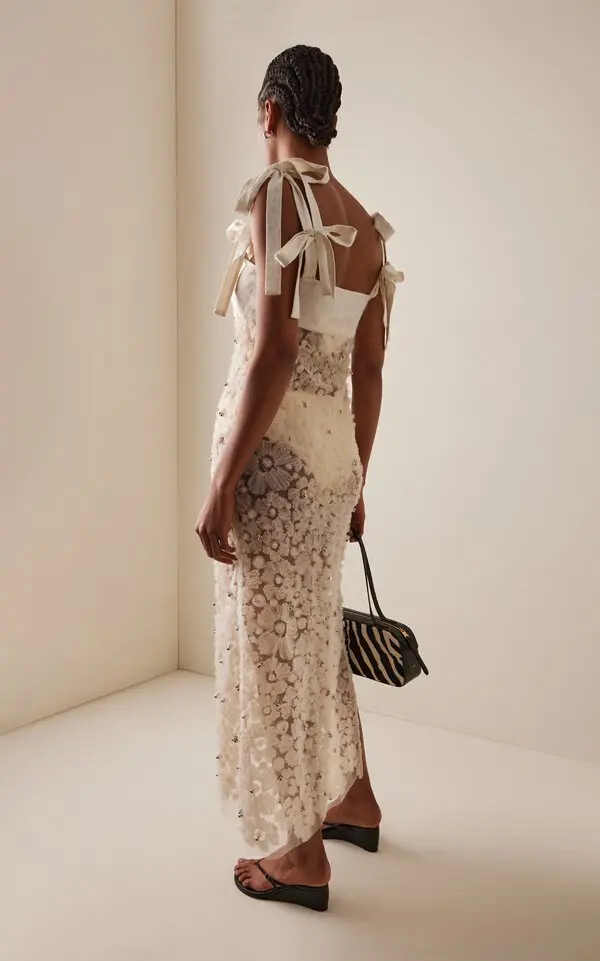 SIEDRES Floral-appliquéd Tulle Midi Dress