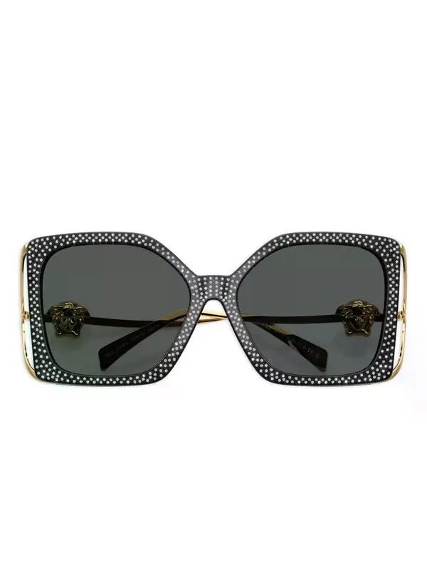 Versace Crystal-embellished Square Sunglasses - Black