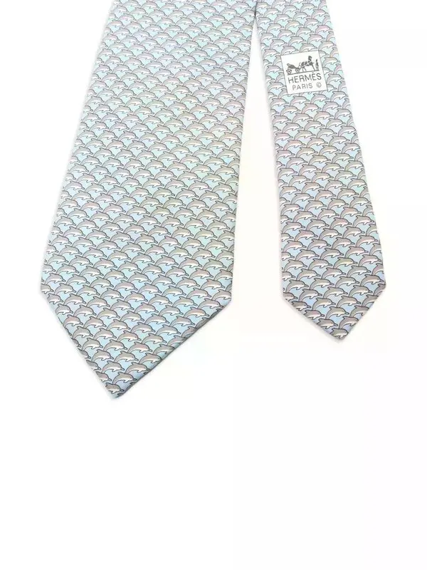 Hermès 2010s Dolphin-pattern Silk Neck Tie - Blue