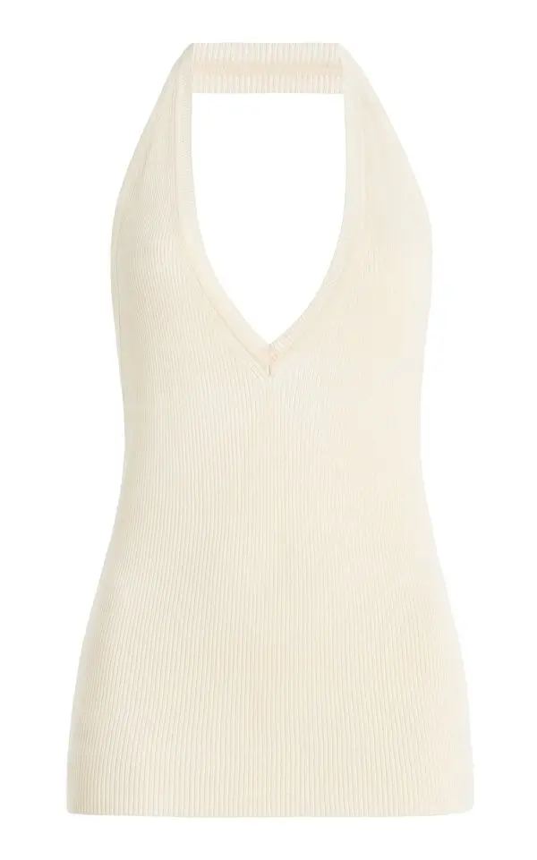 NILI LOTAN Ivey Silk Halter Top - White