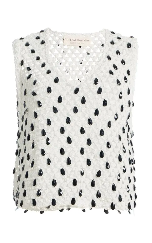 ALL THAT REMAINS Lola Crocheted Cotton Top With Beaded Finish - Black,white