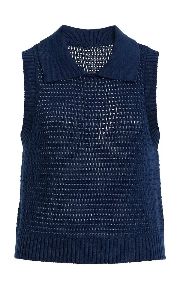 Matthew Bruch Cable Mesh Collared Tank Top - Navy