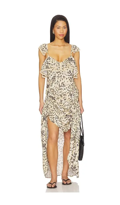 SPELL Snow Leopard Strappy Gown - Brown