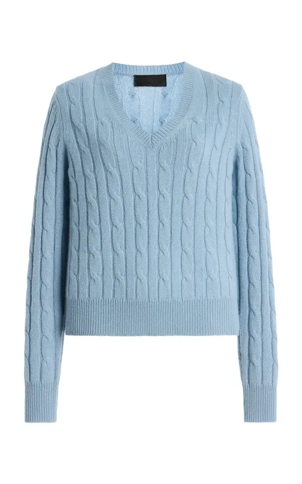 NILI LOTAN Camelia Cable-knit V-neck Cashmere Sweater - Blue