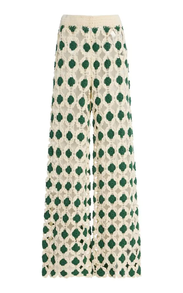 ALL THAT REMAINS Cris Crocheted Cotton Wide-leg Pants - Green