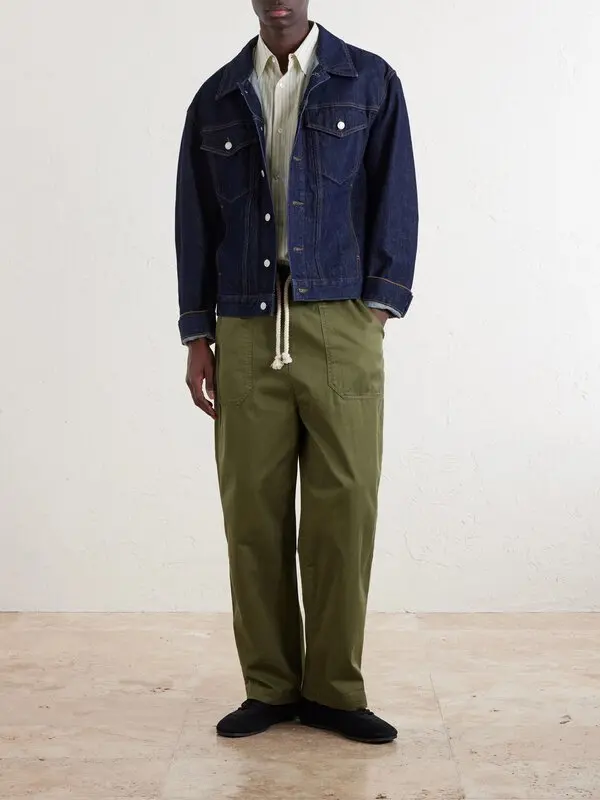 Officine Générale Ferry Wide-leg Cotton-twill Shorts - Green
