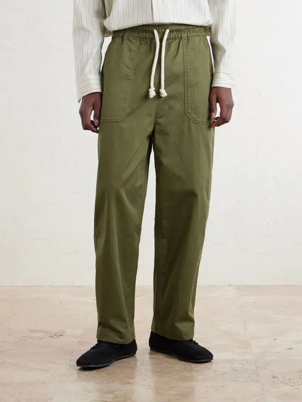 Officine Générale Ferry Wide-leg Cotton-twill Shorts - Green
